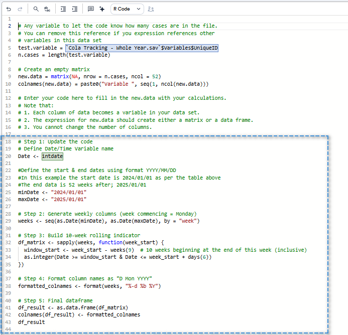 How to Create a Weekly Moving Average Variable Using R – Displayr Help