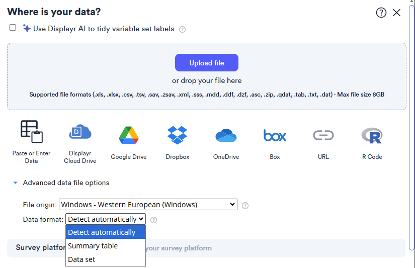 Get Your Data Into Displayr – Displayr Help