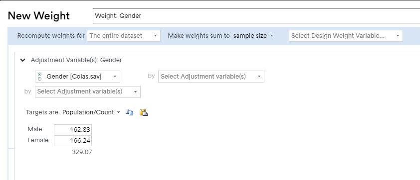 How To Configure A Weight From Variables Displayr Help 