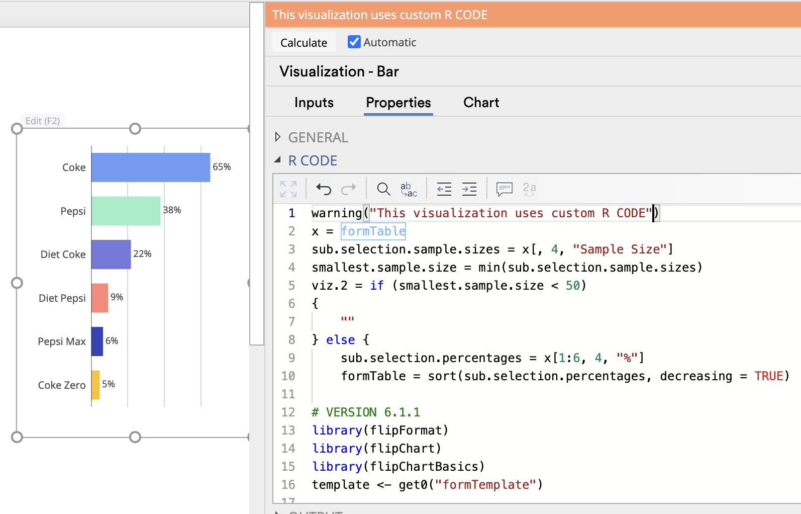Adding Calculations Into The R Code Of Visualizations Displayr Help