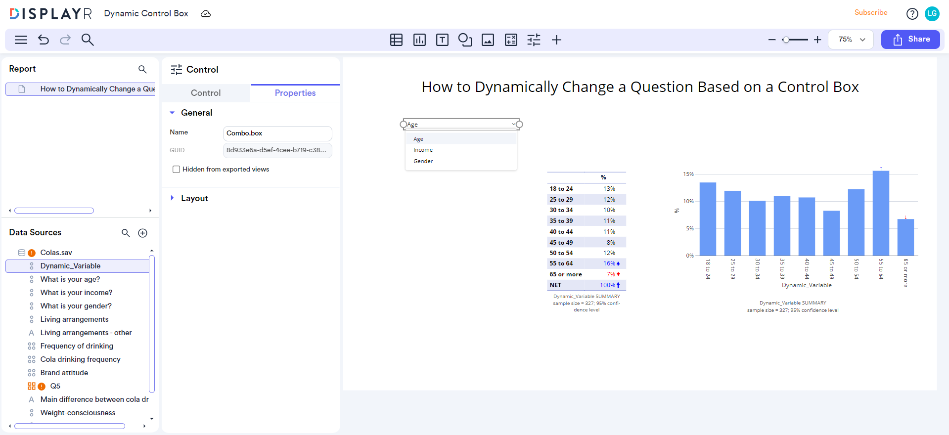 How to Dynamically Change a Question Based on a Control Box – Displayr Help